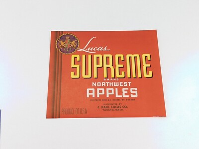 LUCAS SUPREME Brand, Yakima Washington **AN ORIGINAL APPLE CRATE LABEL ...