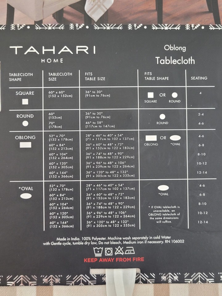 New Tahari Oblong Tablecloth 60 x 84 Seats 6-8 Christmas Holidays ...