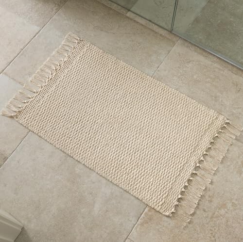 Beautiful Boho Bathroom Rug with Tassels - Soft 20 x 30 inch Beige ...
