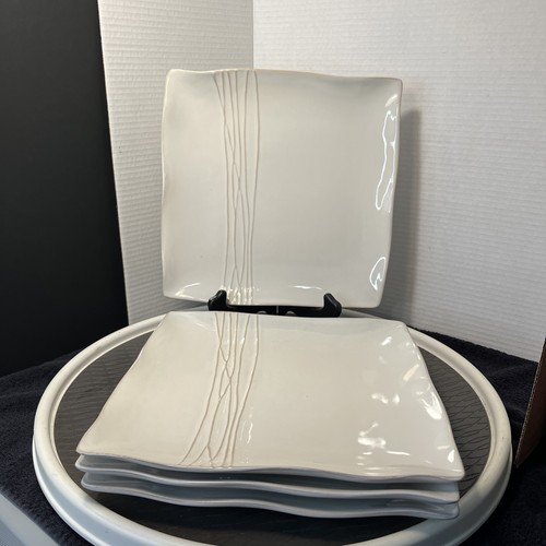 Pier 1 Sakui Stoneware Set Of 4 Square Dinner Plates 10.5” White | eBay