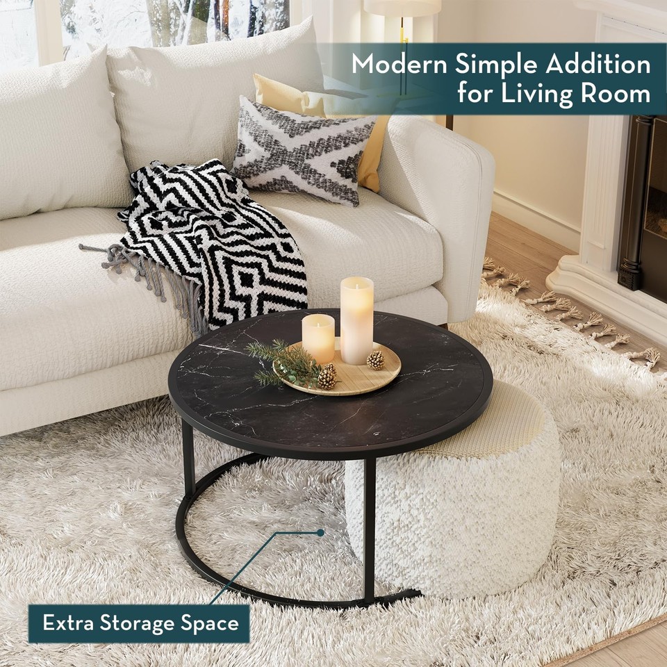 Black Coffee Table Round Marble CoffeeTables for Living Room Modern ...