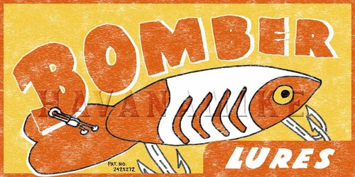 BOMBER LURES Vintage Fishing Tackle Bait Lure Art Print Poster Ad 12x24 ...