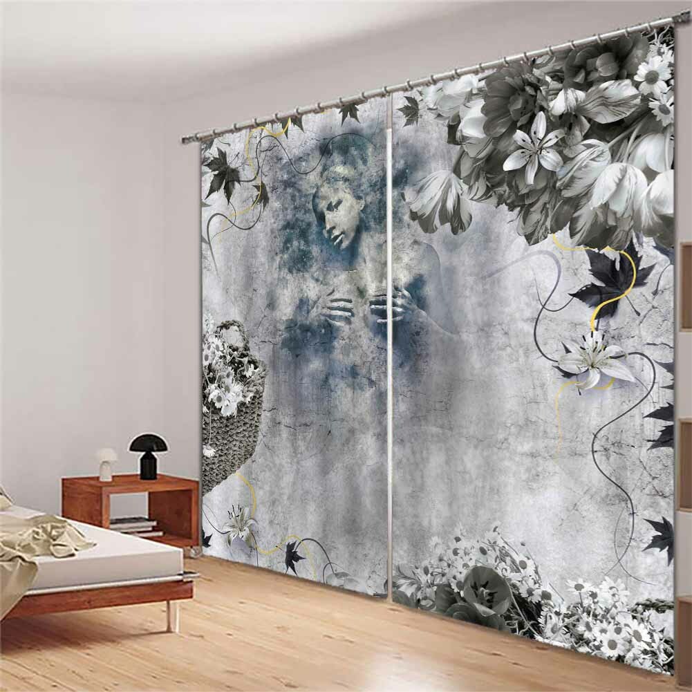 Grey Fuzzy Set Line 3D Curtain Blockout Photo Printing Curtains Drape ...