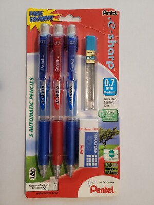 Pentel e-sharp 0.7 mm 3 Automatic Pencils, HB Lead, Eraser Set | eBay