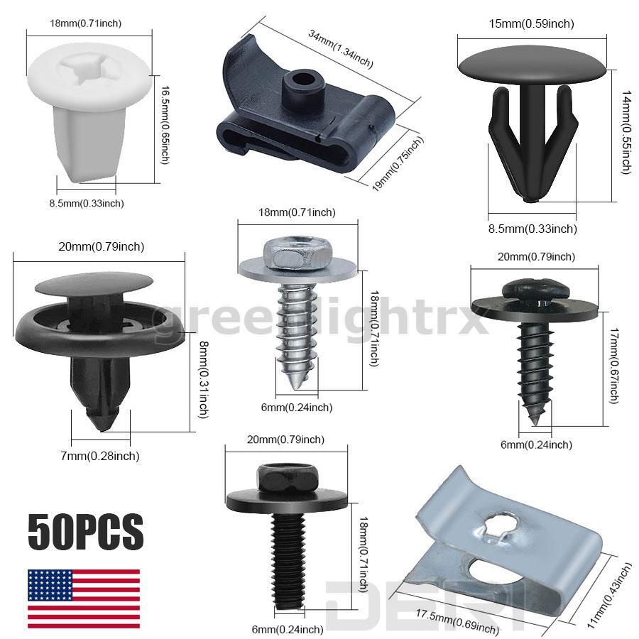 50Pcs Clips Car Door Fender Bumper Panel Fastener Screw Rivets Push Pin ...