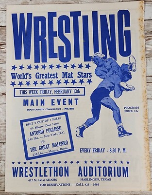 February 13 1970 Wrestling Program Harlingen Texas NWA Great Malenko ...
