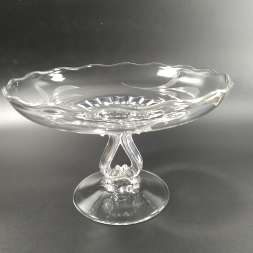 Viking Princess Compote Harp Stem Pedestal Bowl Etched Leaves Scalloped ...
