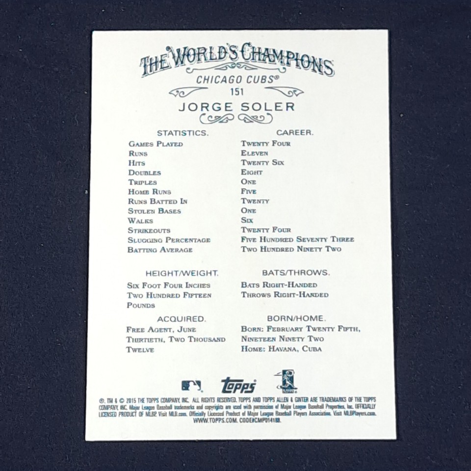 Jorge Soler Signed 2015 Topps Heritage Rookie Card #152 Cubs Giants ...