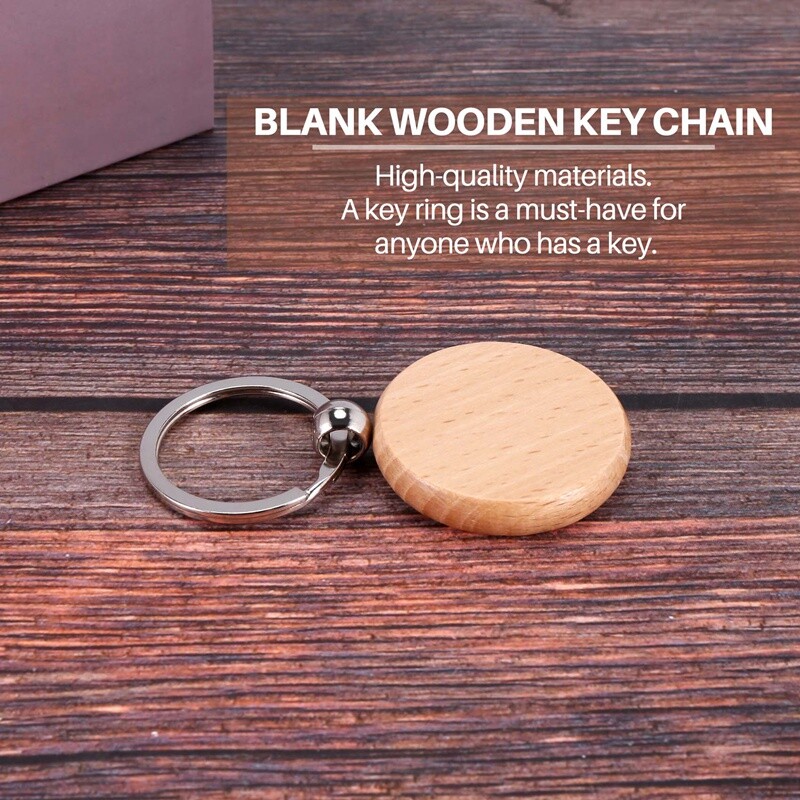 40Pcs Blank Round Wooden Key Chain Diy Wood Keychains Key Tags Can ...