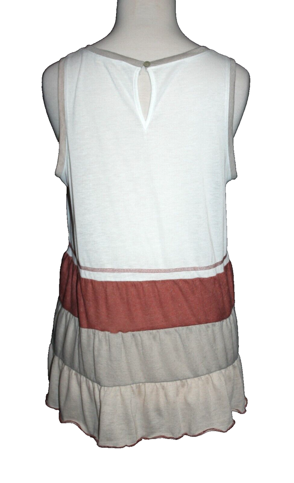 Mystree Tank Top Shirt Woman’s Size Medium M White Brick Khaki Ruffle ...