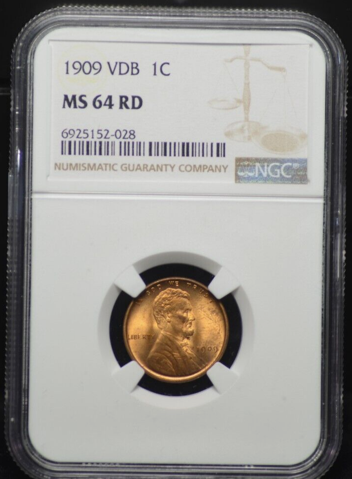 1909 VDB LINCOLN WHEAT CENT NGC MS 64 RED NICE FULL RED AND FULL STRIKE ...
