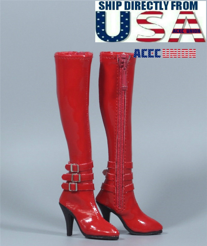 1/6 Scale Leather Boots RED For 12" Hot Toys TBLeague PHICEN Female ...