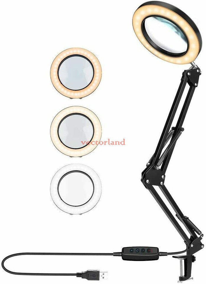 5X Magnifying Lamp Desk Table Top Glass Magnifier 64 LED Light With ...