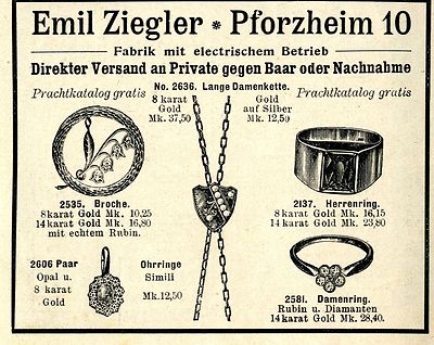 Emil Ziegler Pforzheim SCHMUCK - VERSAND Historische Reklame von 1901 ...