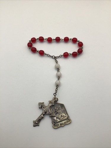 Vintage INRI Crucifix Cross Rosary Beads Red Glass | eBay