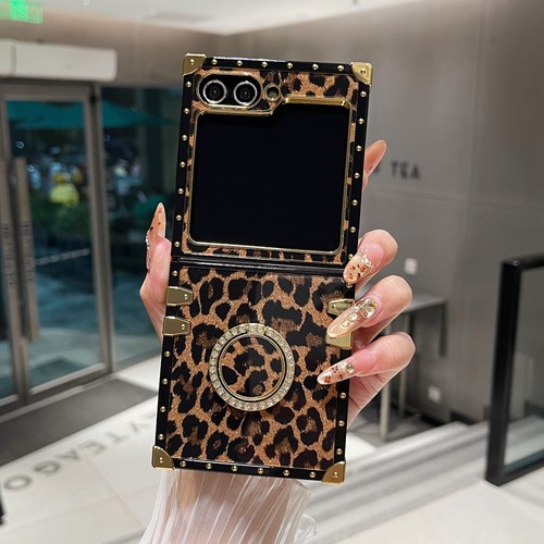 For Samsung Galaxy Z Flip6 5 4 3 leopard print ring holder anti drop ...