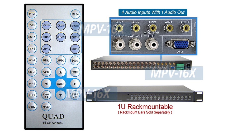 Analog Video Multi-viewer 16 RCA BNC Inputs + RCA BNC VGA Outputs + IR ...