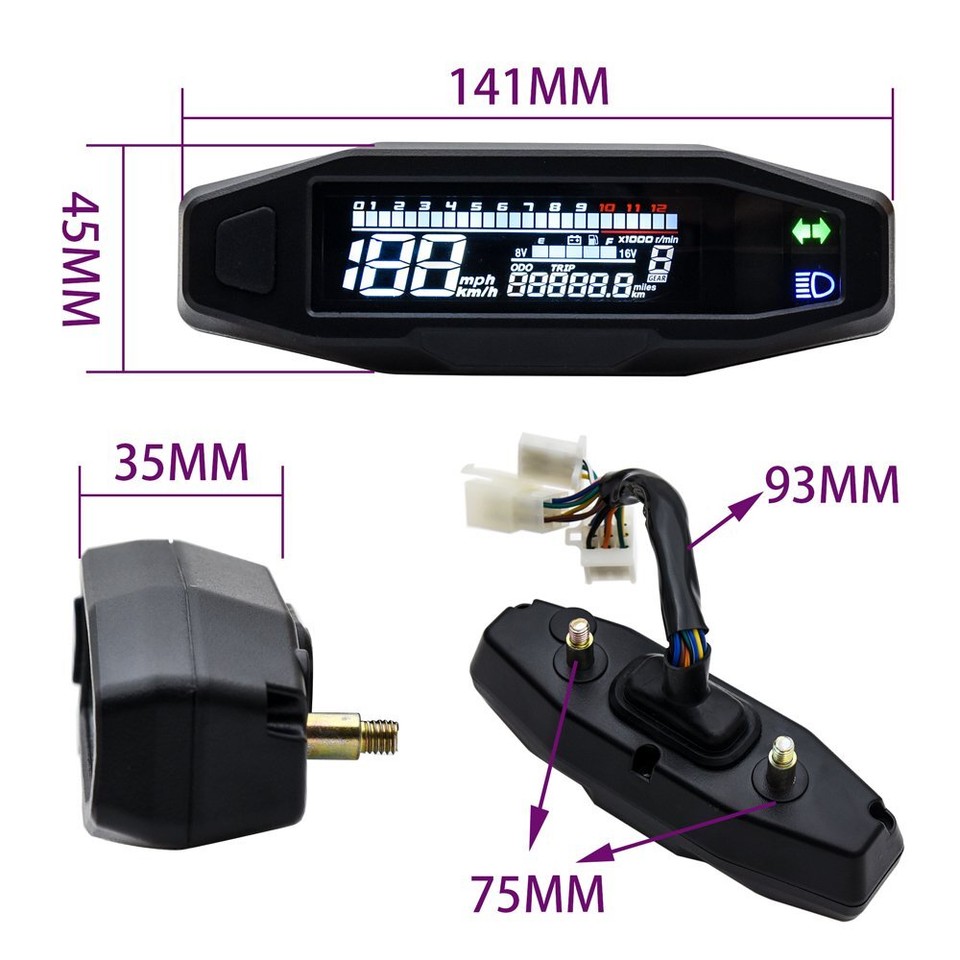 Universal LCD Digital Motorcycle Meter Speedometer Odometer Electric ...