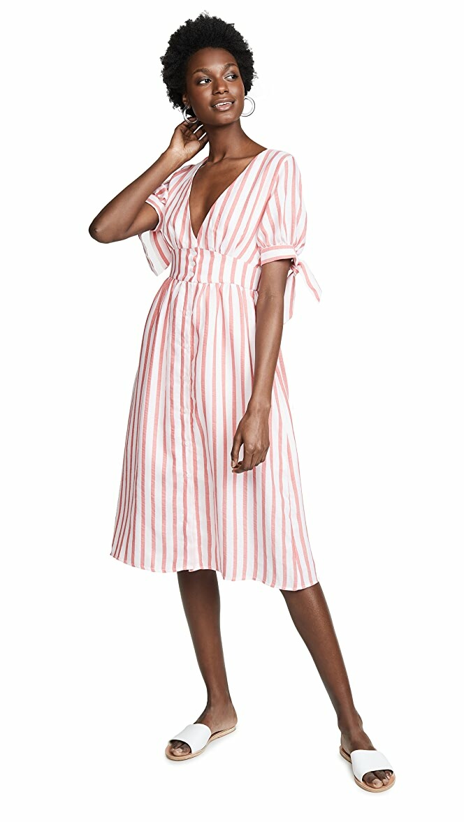 ENGLISH FACTORY red white striped summer sun dress wi… - Gem