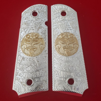 For 1911 Colt Combat Commander .45 Grips Aztec Nickel 1911 Full size ...