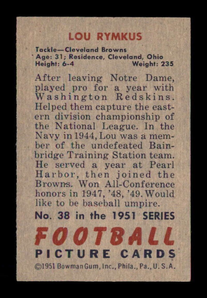 1951 Bowman #38 Lou Rymkus NM+ X3158226 | eBay