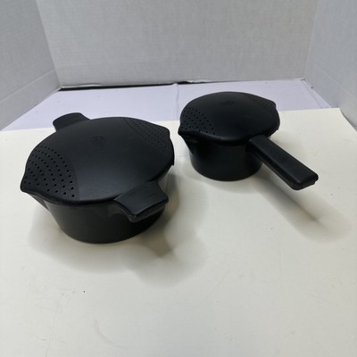 Pampered Chef 1 & 2 Qt. Black Micro-Cookers - Microwave Pot Rice ...