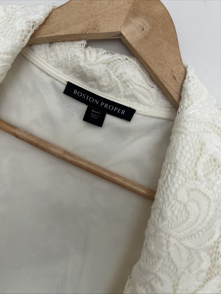 Boston Proper Romantic Boho Cream Long Bell Sleeve Peasant Lace Tunic ...