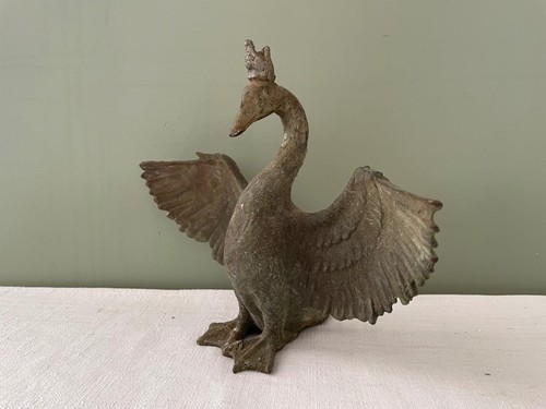 DELIGHTFUL CAST IRON GOOSE OR SWAN WITH CROWN SCULPTURE STUNNING PIECE ...