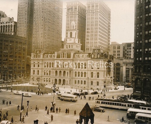 B&W Photo DSR Street Scene Dept Street Railways Detroit 1940s City Hall ...