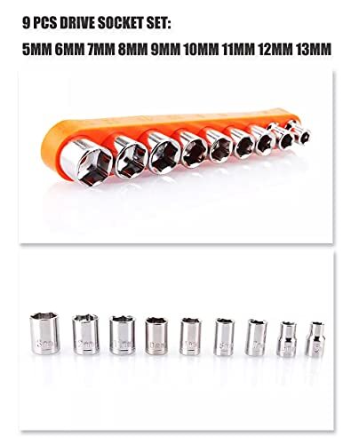 Socket Wrench Set 20 Pcs 1/4" Hex Drive Socket Set 9 Pcs 513mm + Double ...