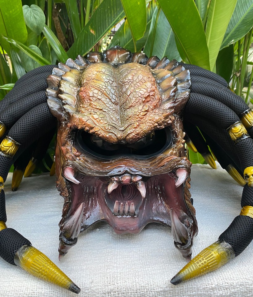 Golden Brown custom predator motorcycle helmet with Dreads and Fangs | eBay