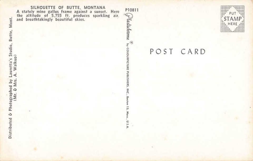 Postcard Mine Gallus Frame Silhouette Butte Montana Sunset | eBay