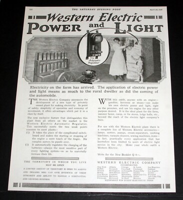 1918 OLD MAGAZINE PRINT AD, WESTERN ELECTRIC POWER AND LIGHT, FARM ...