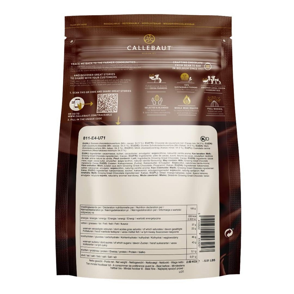 Callebaut Belgian Dark Couverture Chocolate Semisweet Callets, 54.5% ...