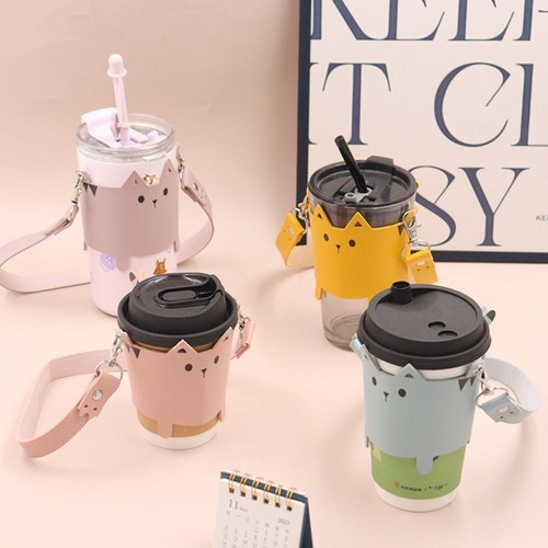 Cute Cat Design Water Mug Tumbler Holder Pouch Milk Tea Cup Cover | eBay