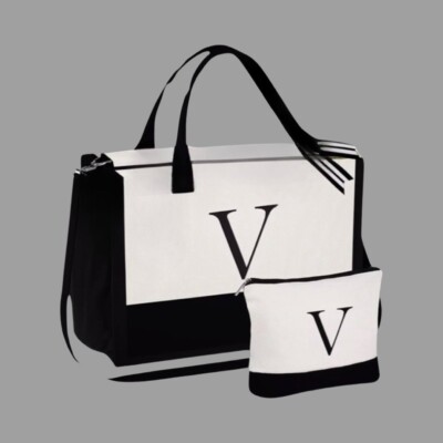 Initial Canvas Tote Bag & Makeup Bag Letter “V” | eBay