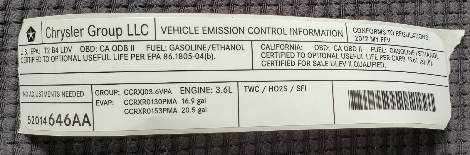 Genuine Mopar Veci Label Label 52014646AA - NEW in Package | eBay