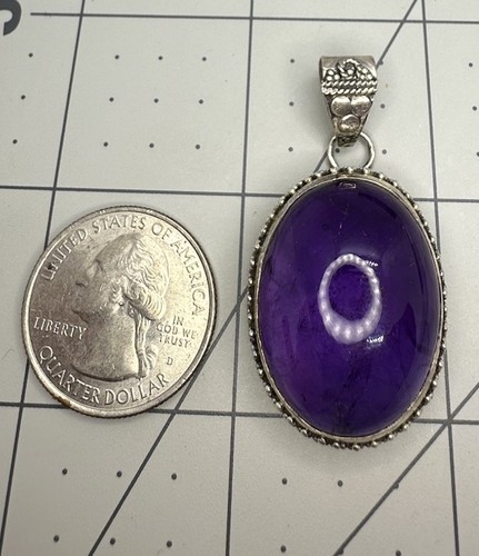Big NOS Sterling Silver Natural Amethyst Handcrafted Gypsy Pendant | eBay