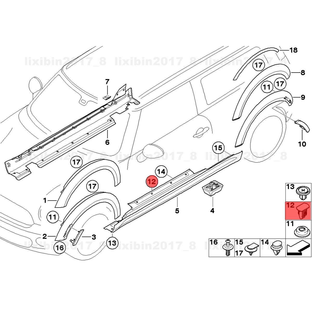 5x Black Nylon Rocker Moulding Retainer OEM # 51711496621 para BMW Mini ...