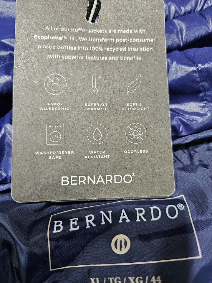 NWT Women's Bernardo Hooded Puffer Jacket Quilted Navy Blue Size XL | eBay