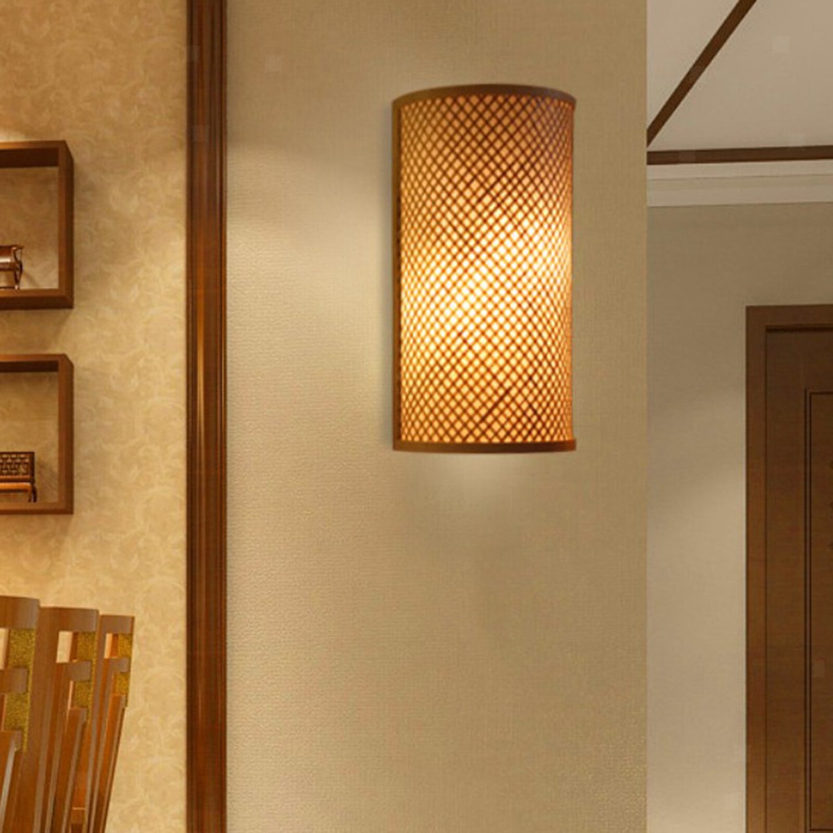 Bamboo Wall Sconce Light Wall Lamp Rustic, Muto Rattan Weaving LED,