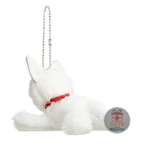 Naitou Design White Cat Plush Mascot with Polka Dot Ribbon & Ball Chain ...