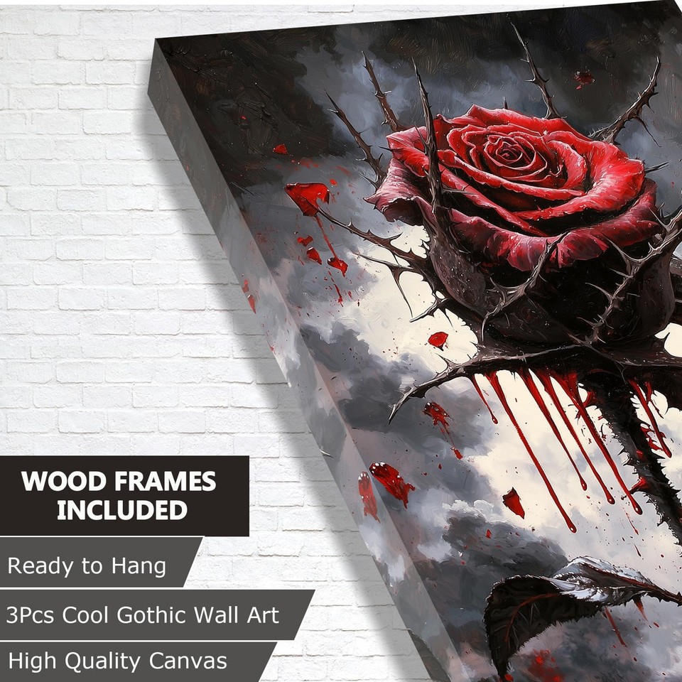 Framed Gothic Wall Art, Romantic Goth Decor, Spooky Dark Crow Flower ...