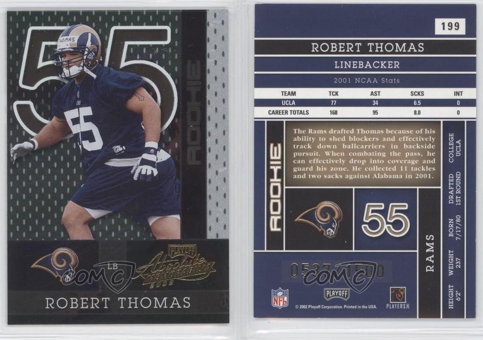 2002 Playoff Absolute Memorabilia Rookie 537/1500 Robert Thomas W #199 ...