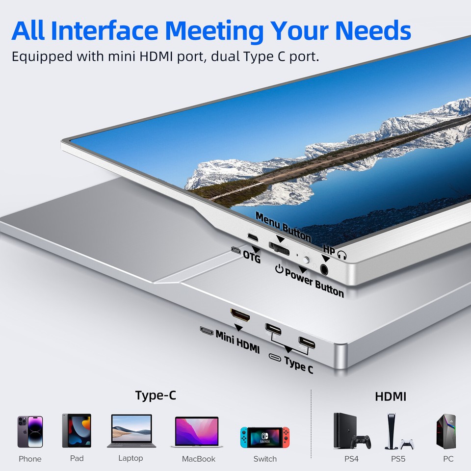 UPERFECT 15,6" Portable Monitor Type C Monitor 4K 3840×2160 HDR Gaming ...