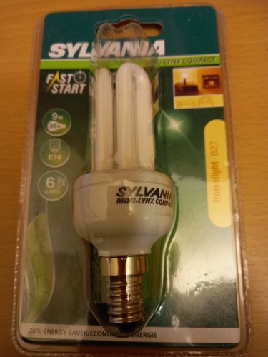 2 x Sylvania 9W (equiv to 38W) SES Fast Start 3U Mini-Lynx Compact ...
