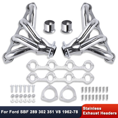For Ford Small Block SBF 289 351 V8 Hugger Exhaust Headers Stainless ...