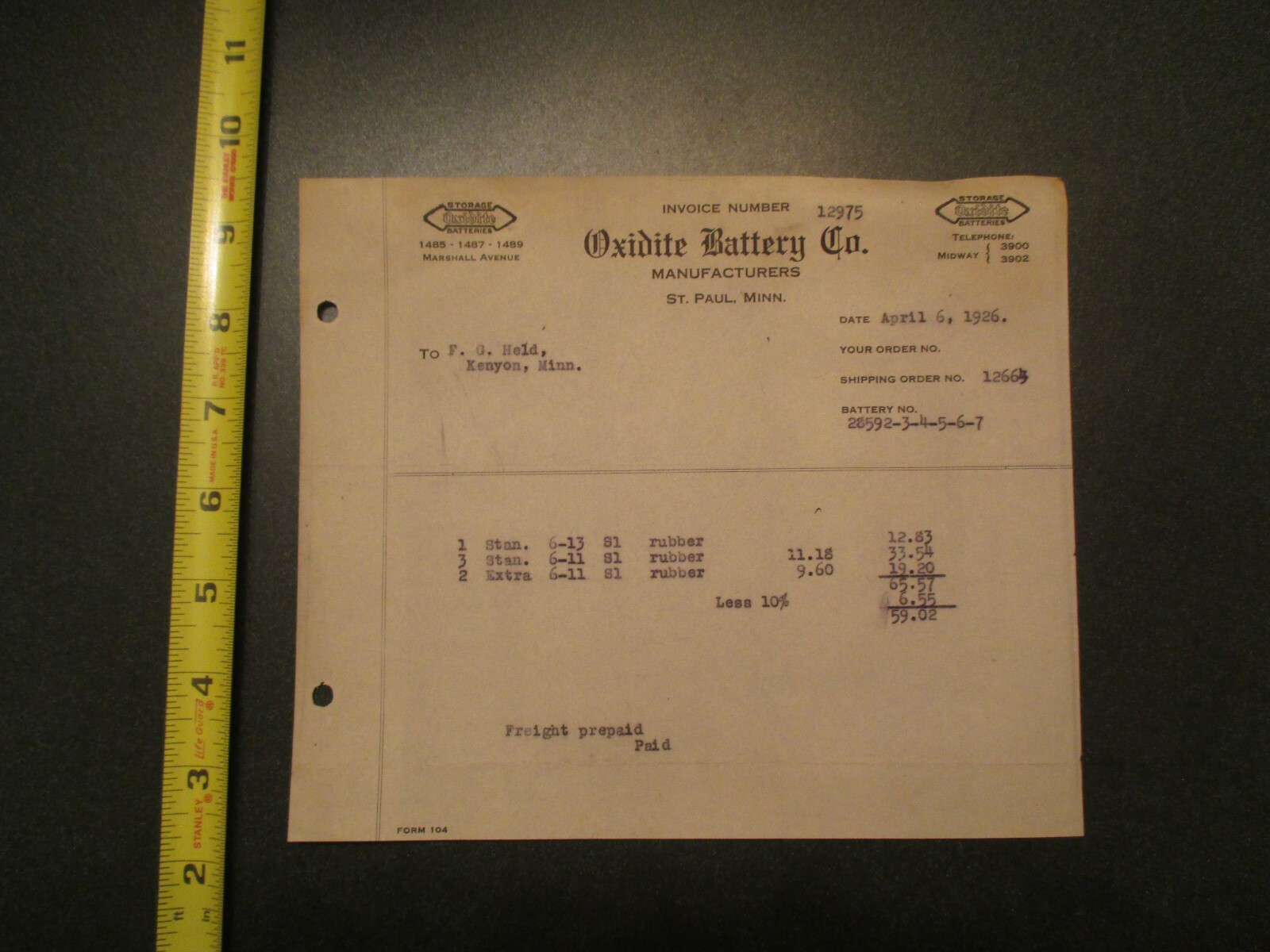 Oxidite Battery Co St Paul Minnesota 1926 Letterhead 314 | eBay