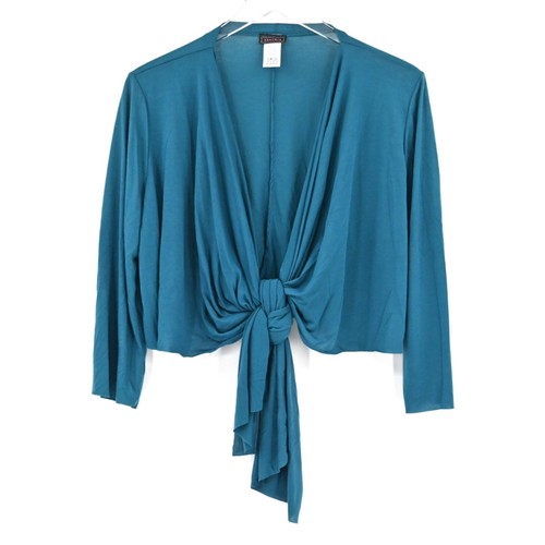 VTG Y2k ZENOBIA Blue Crop Top Tie Front Bell Sleeves Womens Plus Size ...