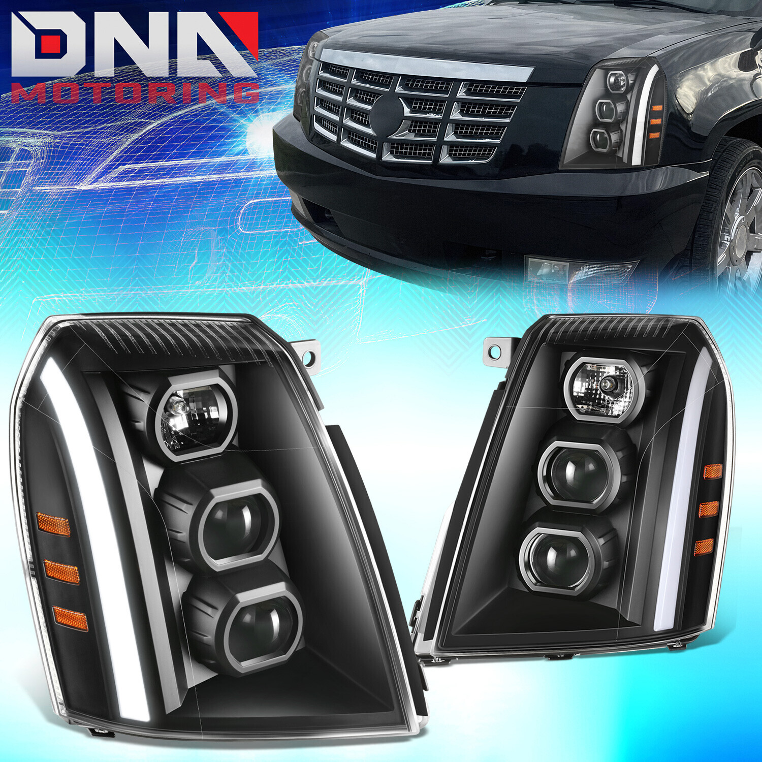 For 2007-2014 Cadillac Escalade ESV EXT Black/Clear LED Switchback ...